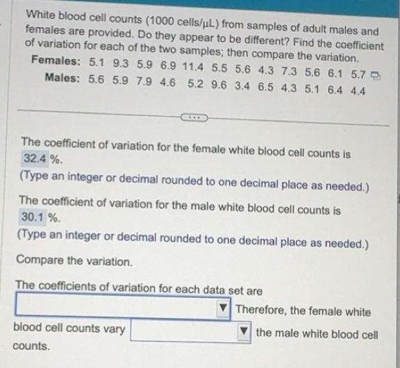 Solved: White blood cell counts (1000 cells/ μL) from samples of adult ...