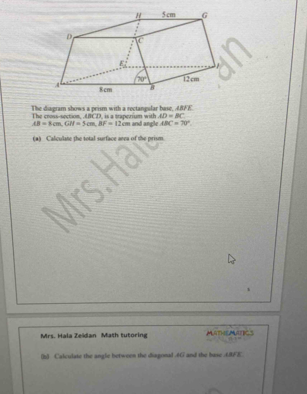 Solved: The diagram shows a prism with a rectangular base, ABFE. The ...