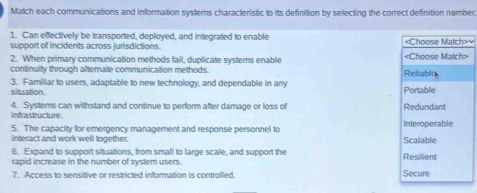 Solved: Match each communications and information systems ...