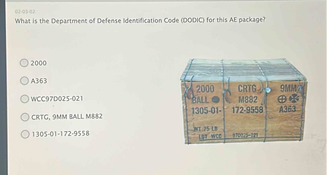 Solved: 02-03-02 What is the Department of Defense Identification Code ...