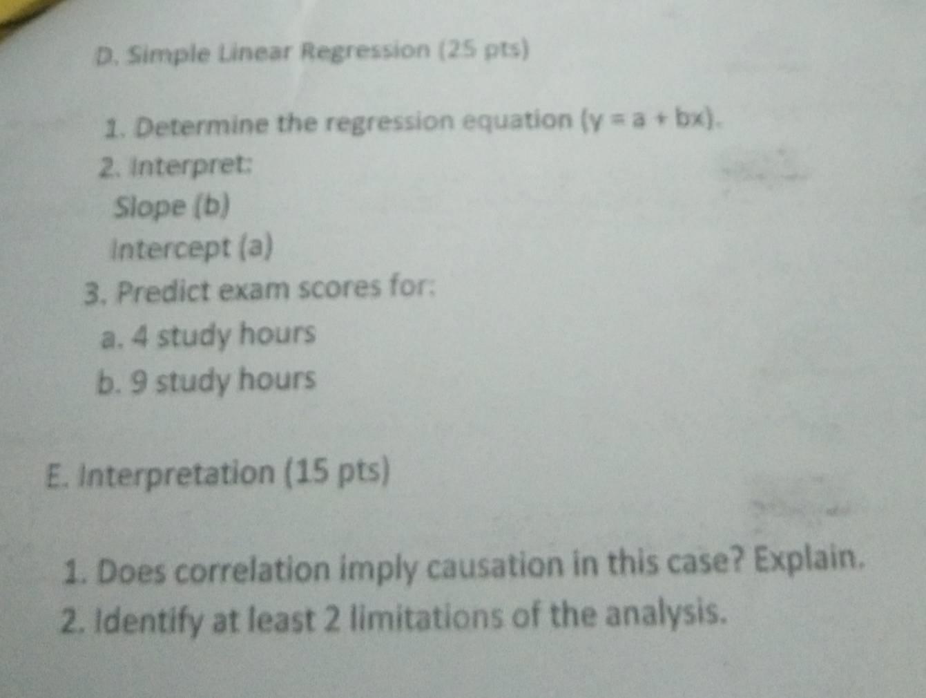 Solved: Simple Linear Regression (25 pts) 1. Determine the regression ...
