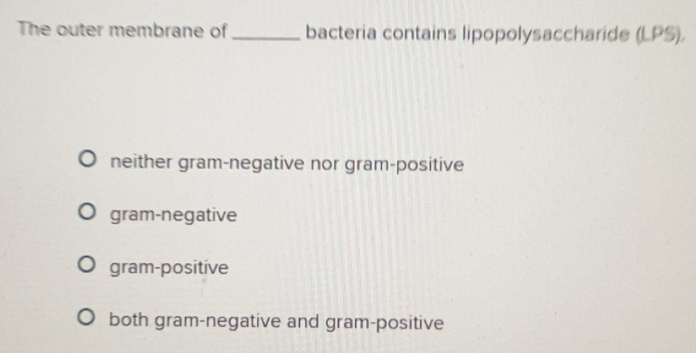 Solved: The outer membrane of_ bacteria contains lipopolysaccharide ...