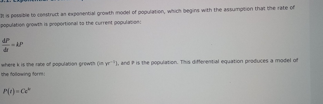 Solved: It is possible to construct an exponential growth model of ...