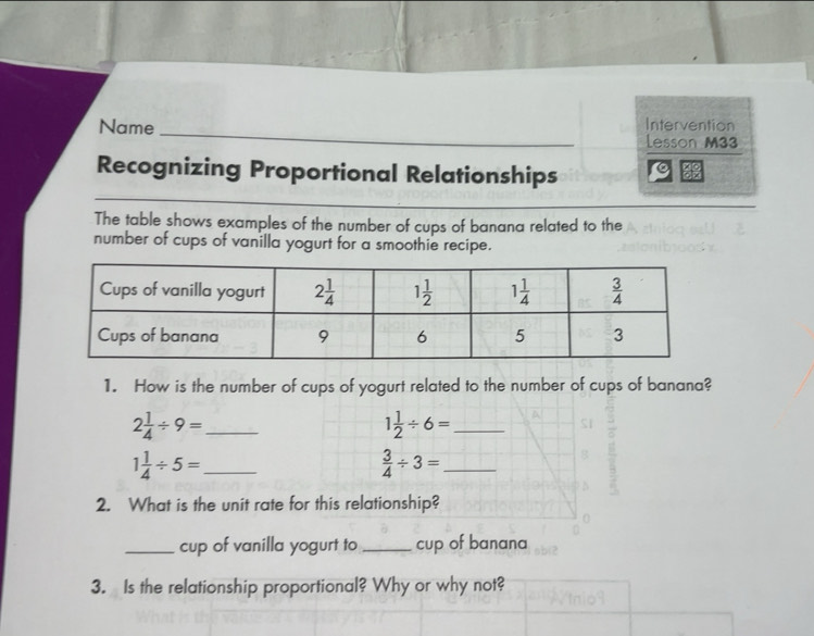 Solved: Intervention Name Lesson M33 Recognizing Proportional ...