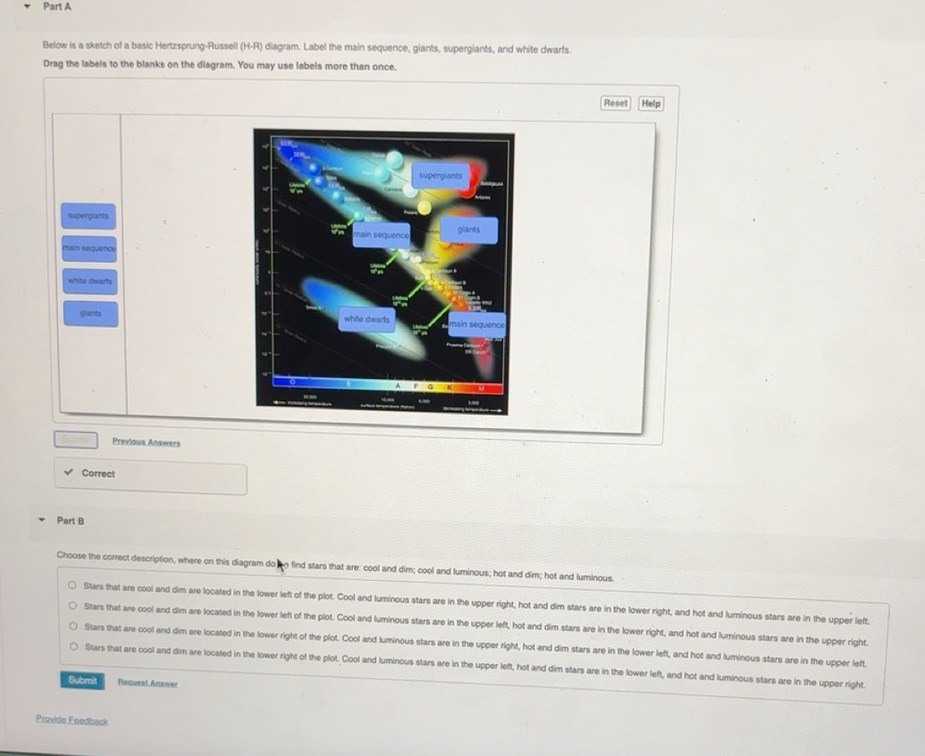 Solved: Below is a sketch of a basic Hertzsprung-Russell (H-R) diagram ...