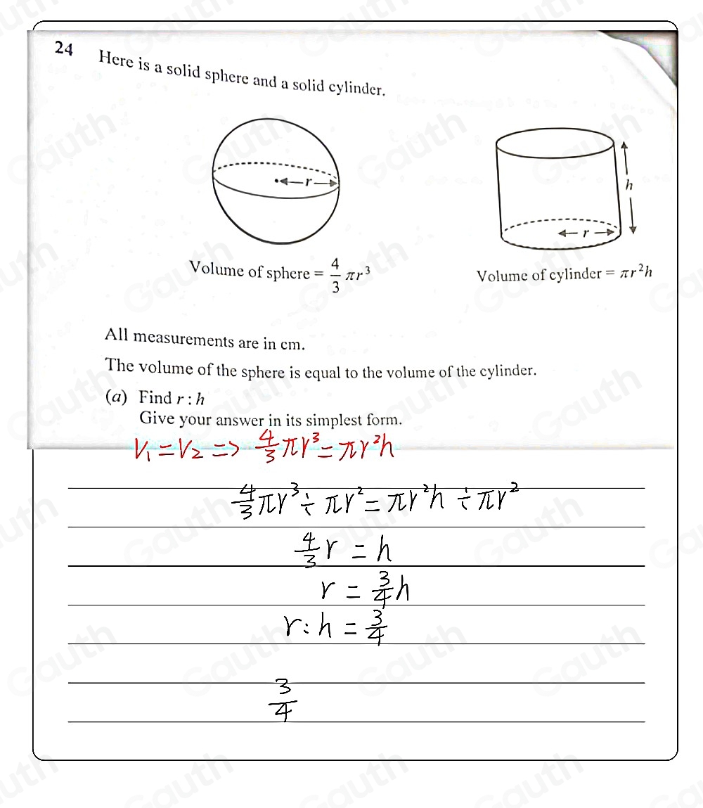 Solved: Here is a solid sphere and a solid cylinder. Volume of sphere ...