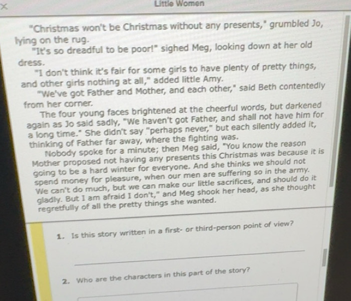Solved: × Little Women "Christmas won't be Christmas without any ...