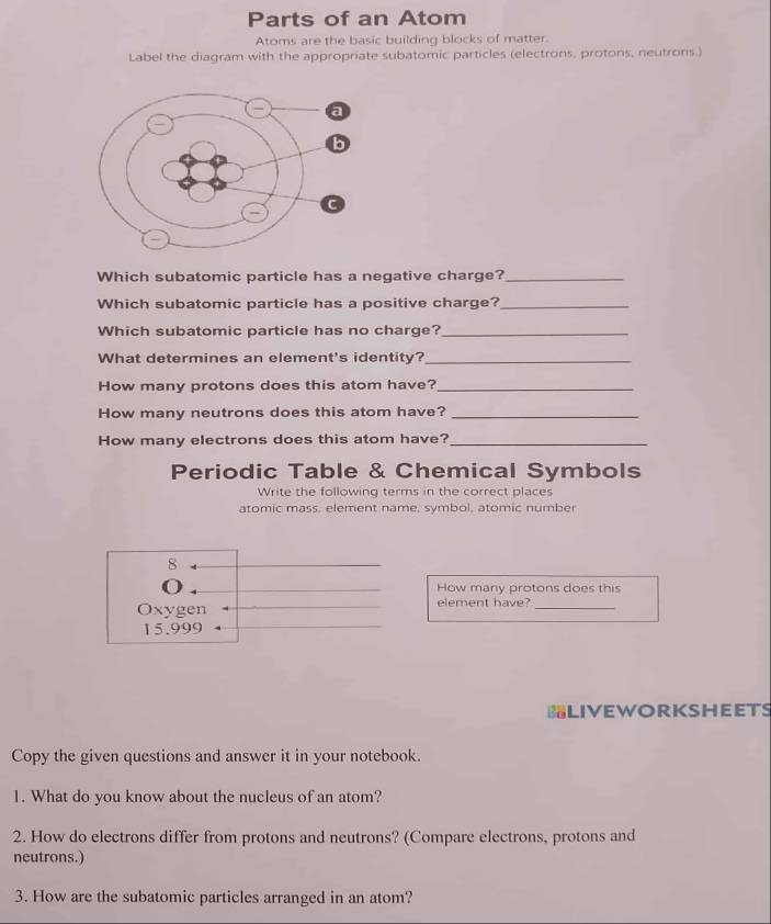 Solved: Parts of an Atom Atoms are the basic building blocks of matter ...