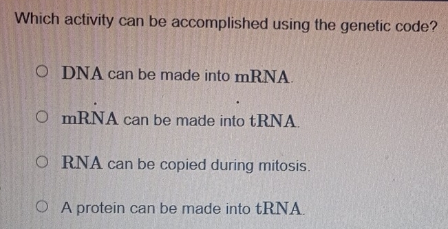 Solved: Which activity can be accomplished using the genetic code? DNA ...