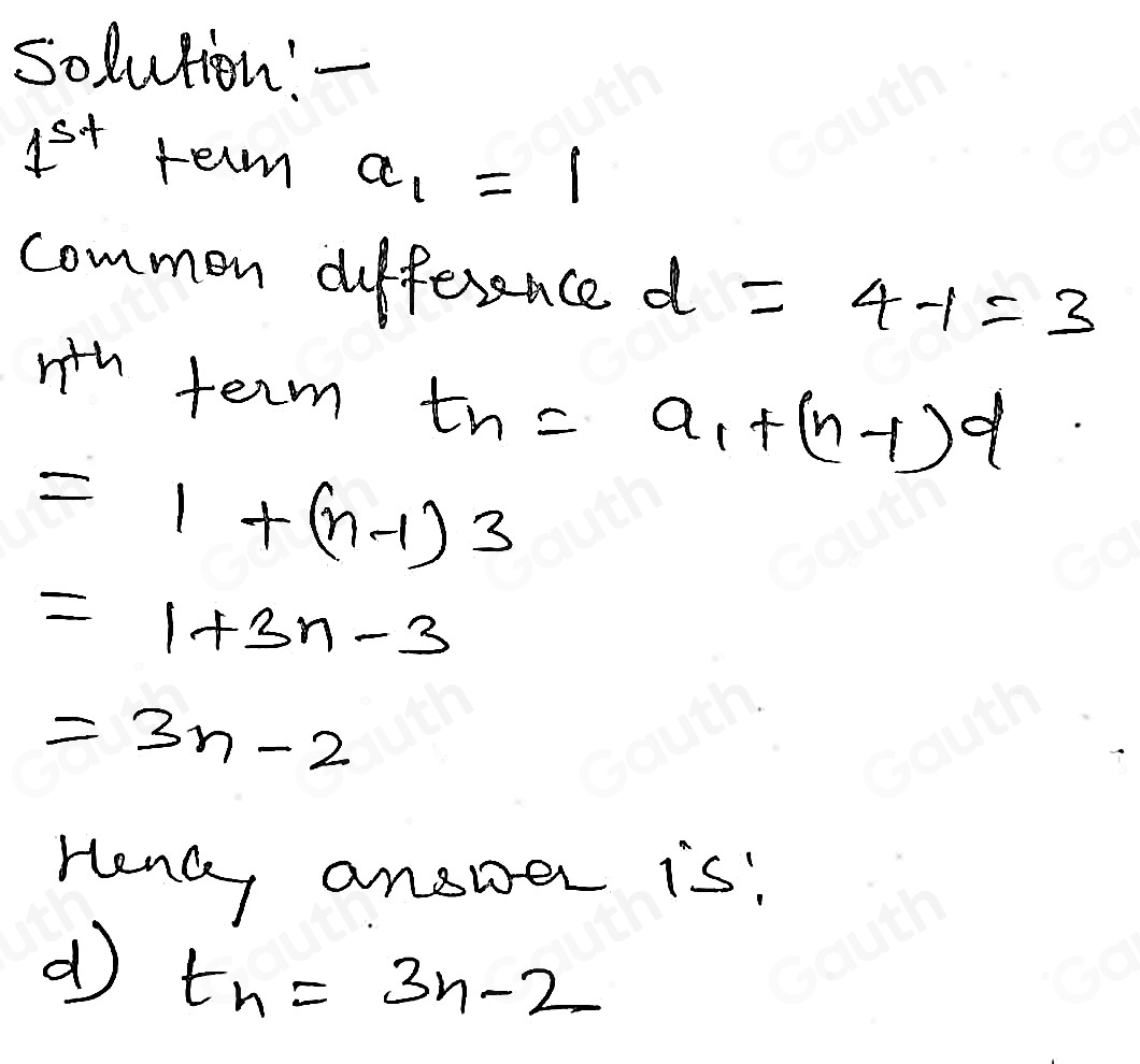 Solved: For the following arithmetic sequence, find the formula for the ...