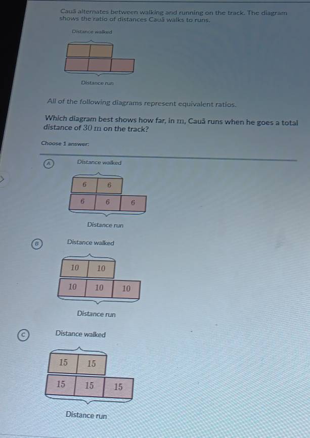 Solved: Cauā alternates between walking and running on the track. The ...