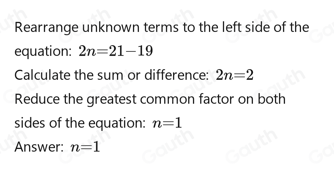 Solved: 2n+19=21 [Math]