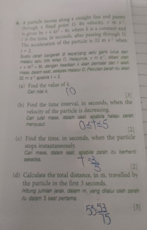 Selesai:A particle moves along a straight line and passes through a ...