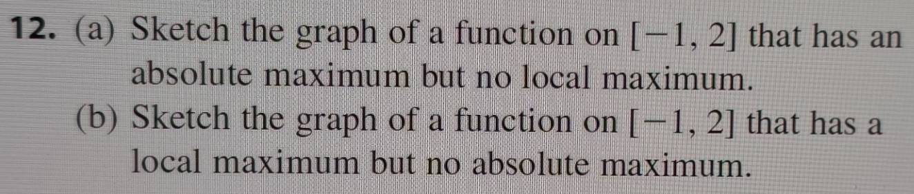 Solved: Sketch the graph of a function on [-1,2] that has an absolute ...