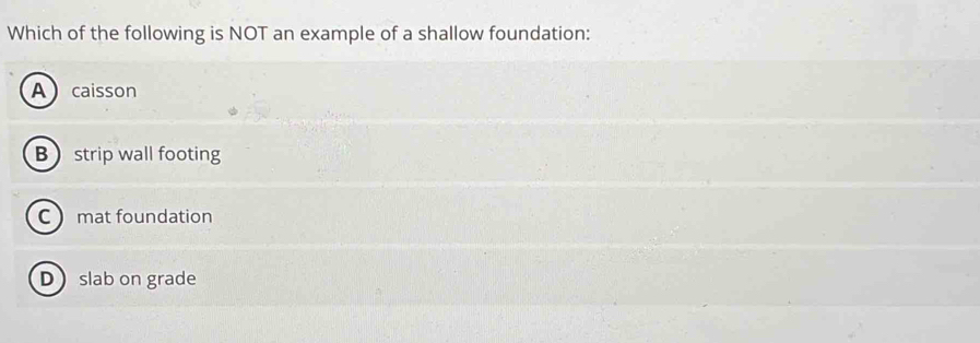 Solved: Which of the following is NOT an example of a shallow ...
