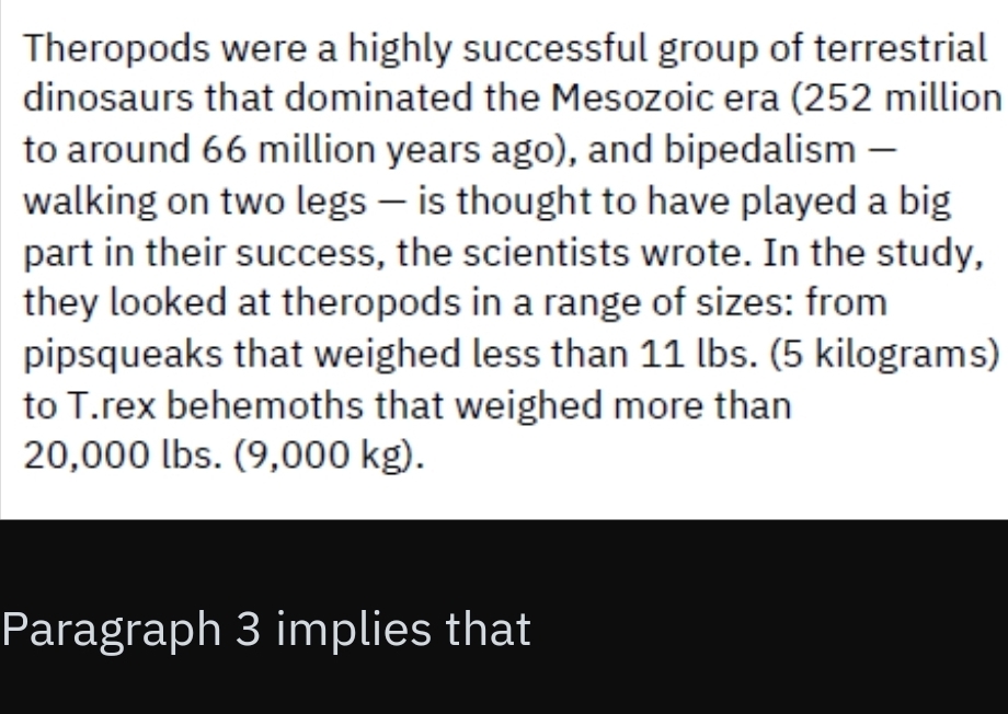 Telah dijawab:Theropods were a highly successful group of terrestrial ...