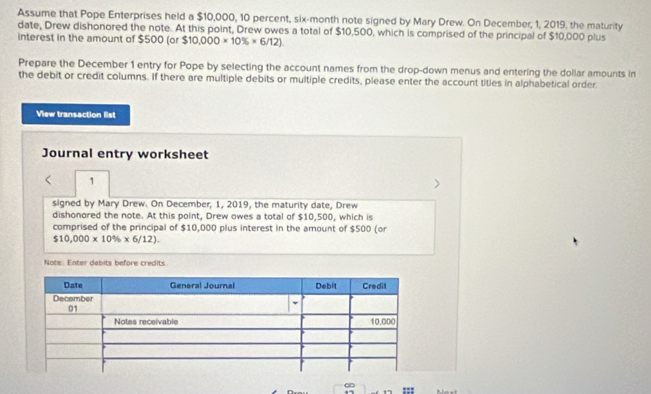 Solved: Assume that Pope Enterprises held a $10,000, 10 percent, six ...