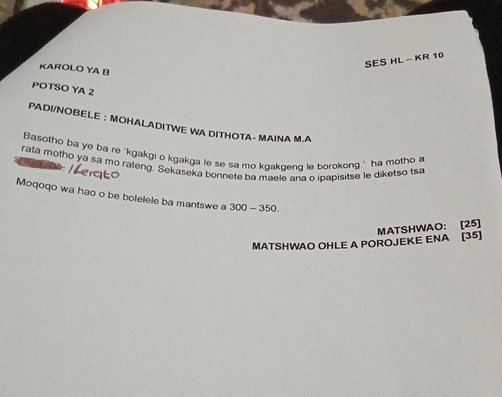 Résolu :SES HL - KR 10 KAROLO YA B POTSO YA 2 PADI/NOBELE : MOHALADITWE ...