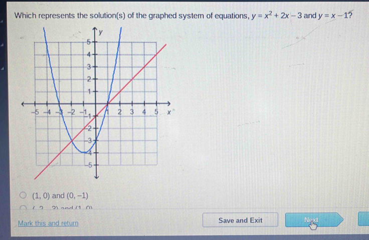 Which represents the solution(s) of the graphed system of equations, y ...