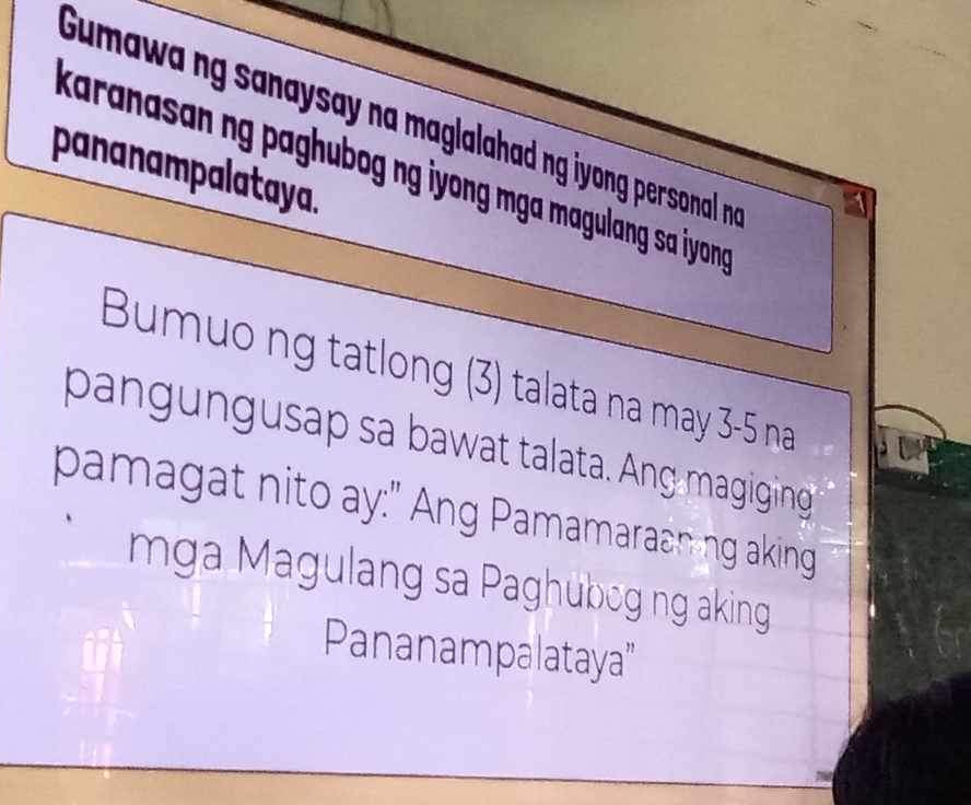 Solved: Gumawa ng sanaysay na maglalahad ng iyong personal n aranasan ng paghubog ng iyong mga ...