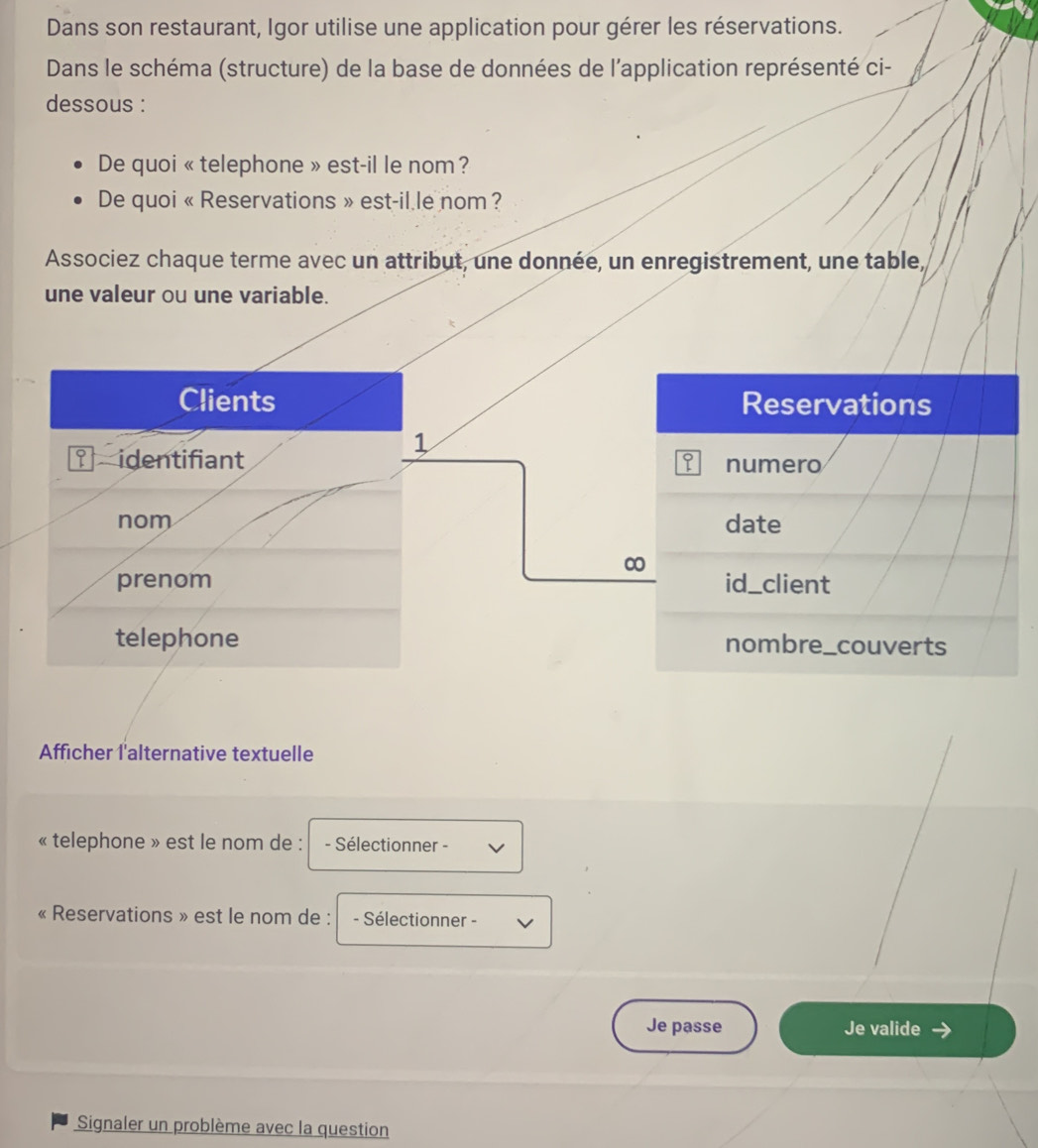 Solved: Dans son restaurant, Igor utilise une application pour gérer les réservations. Dans le ...
