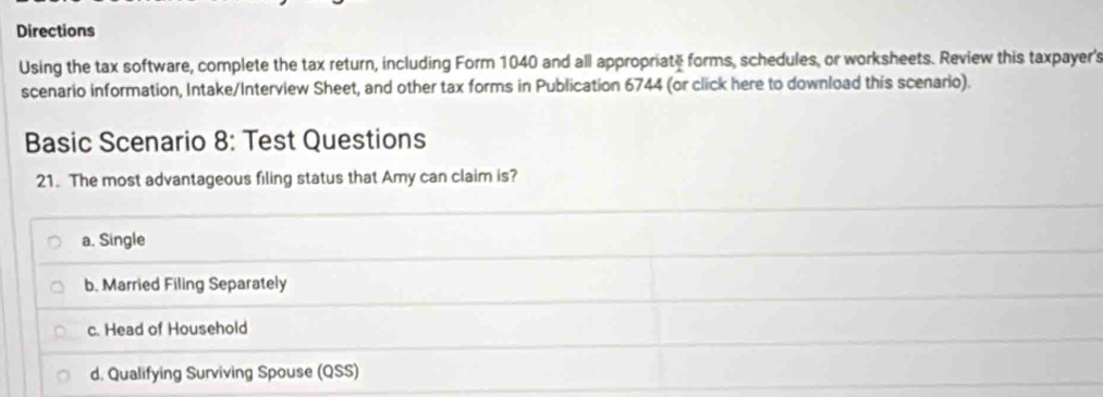 Solved: Directions Using the tax software, complete the tax return ...
