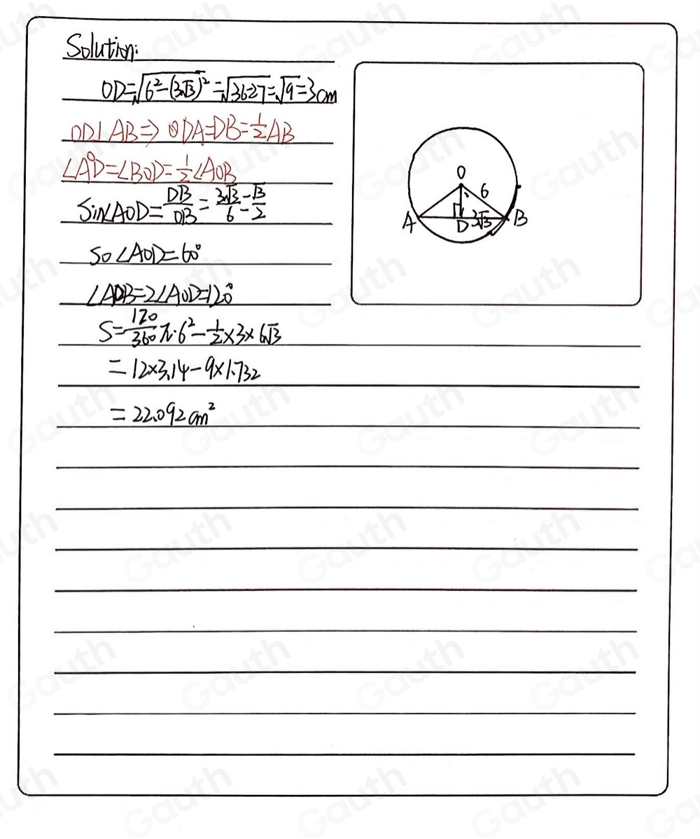Solved: A The figure above shows a circle with centre at O and radius 6 ...
