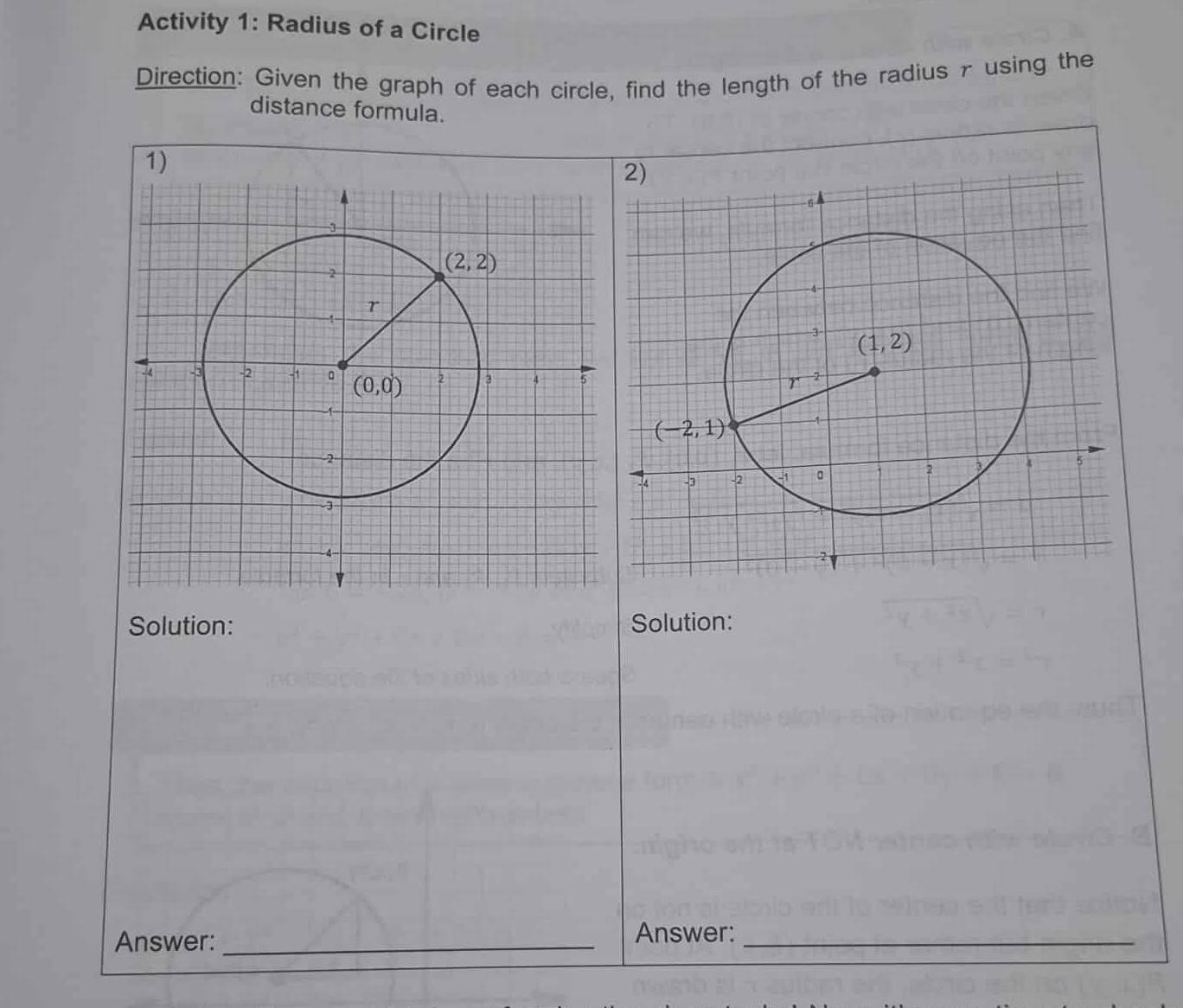 Solved: Activity 1: Radius of a Circle Direction: Given the graph of ...