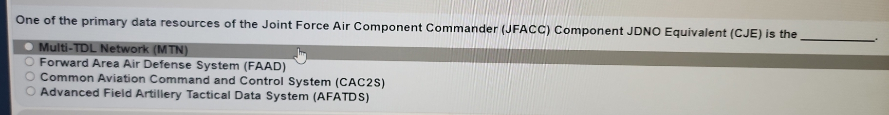 Solved: One of the primary data resources of the Joint Force Air ...