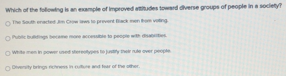 Solved: Which of the following is an example of improved attitudes ...