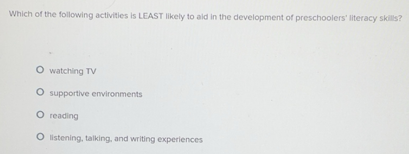 Solved: Which of the following activities is LEAST likely to aid in the ...
