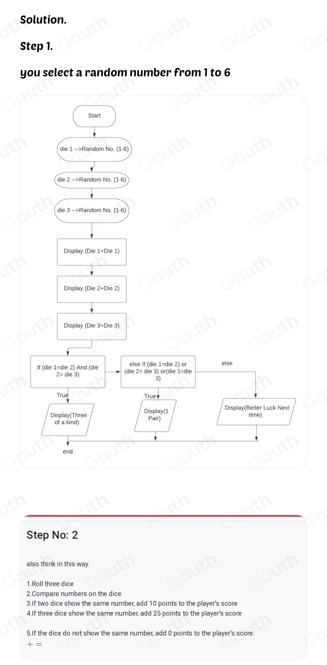 Solved: Create a flow chart for a game in which a player rolls three ...