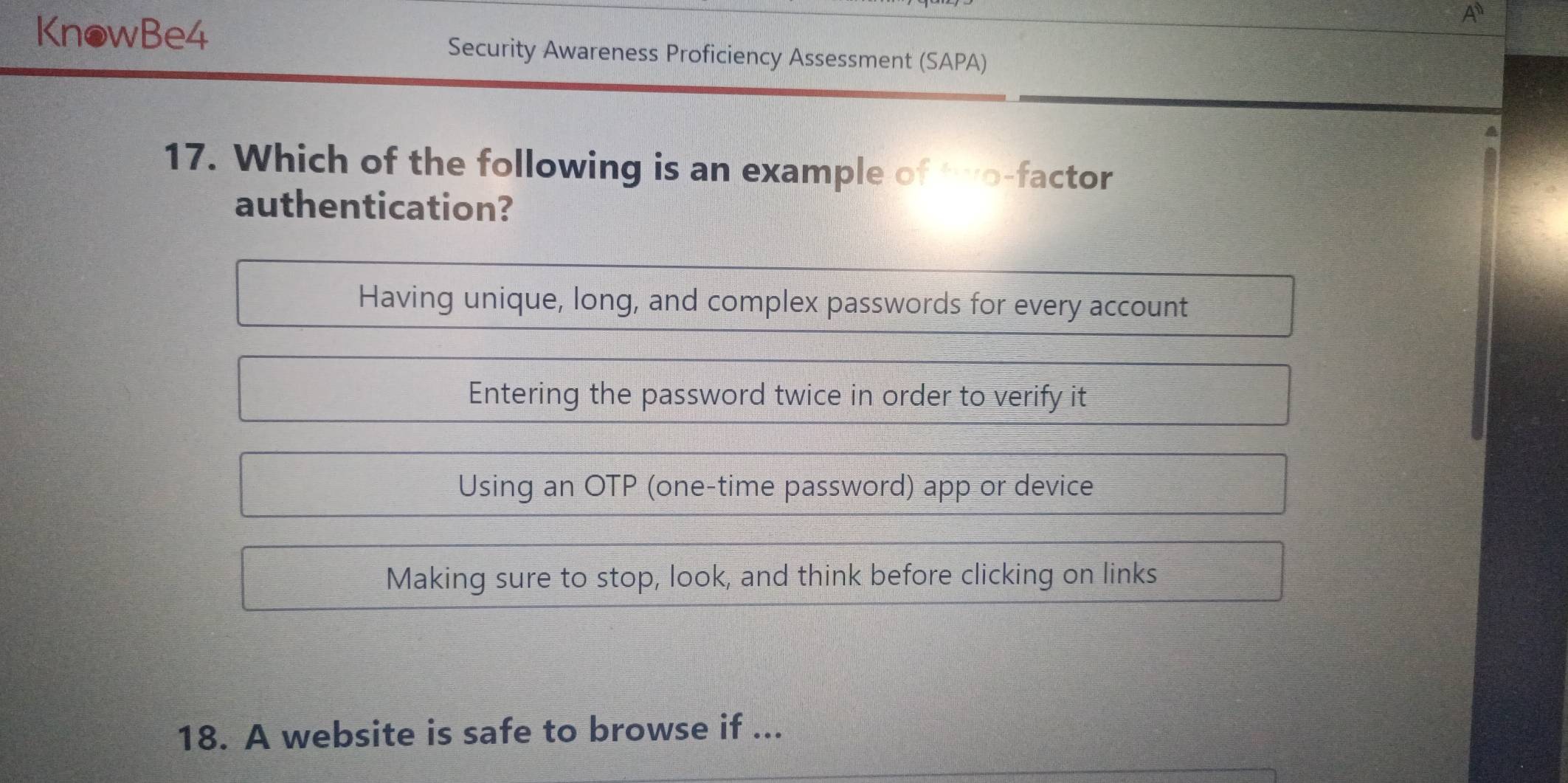 Solved: KnowBe4 Security Awareness Proficiency Assessment (SAPA) 17 ...