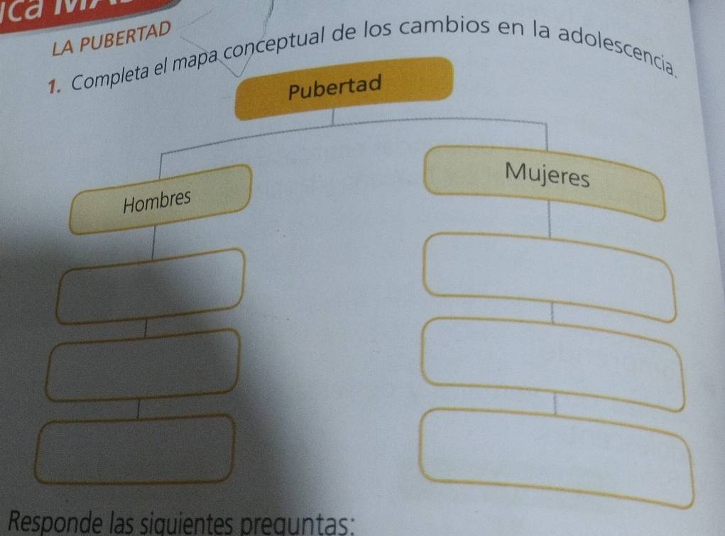 Resuelto:ca LA PUBERTAD 1. Completa el mapa conceptual de los cambios ...