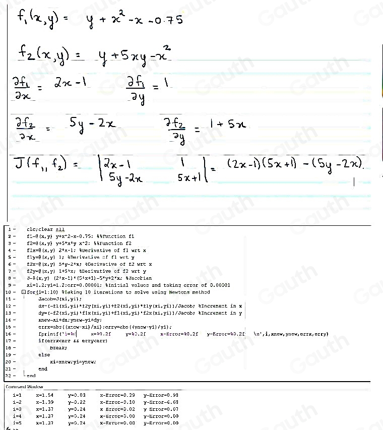 Solved: 12.8 Determine the solution of the simultaneous nonlinear ...