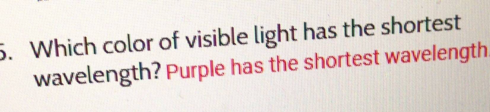 Solved: Which color of visible light has the shortest wavelength ...
