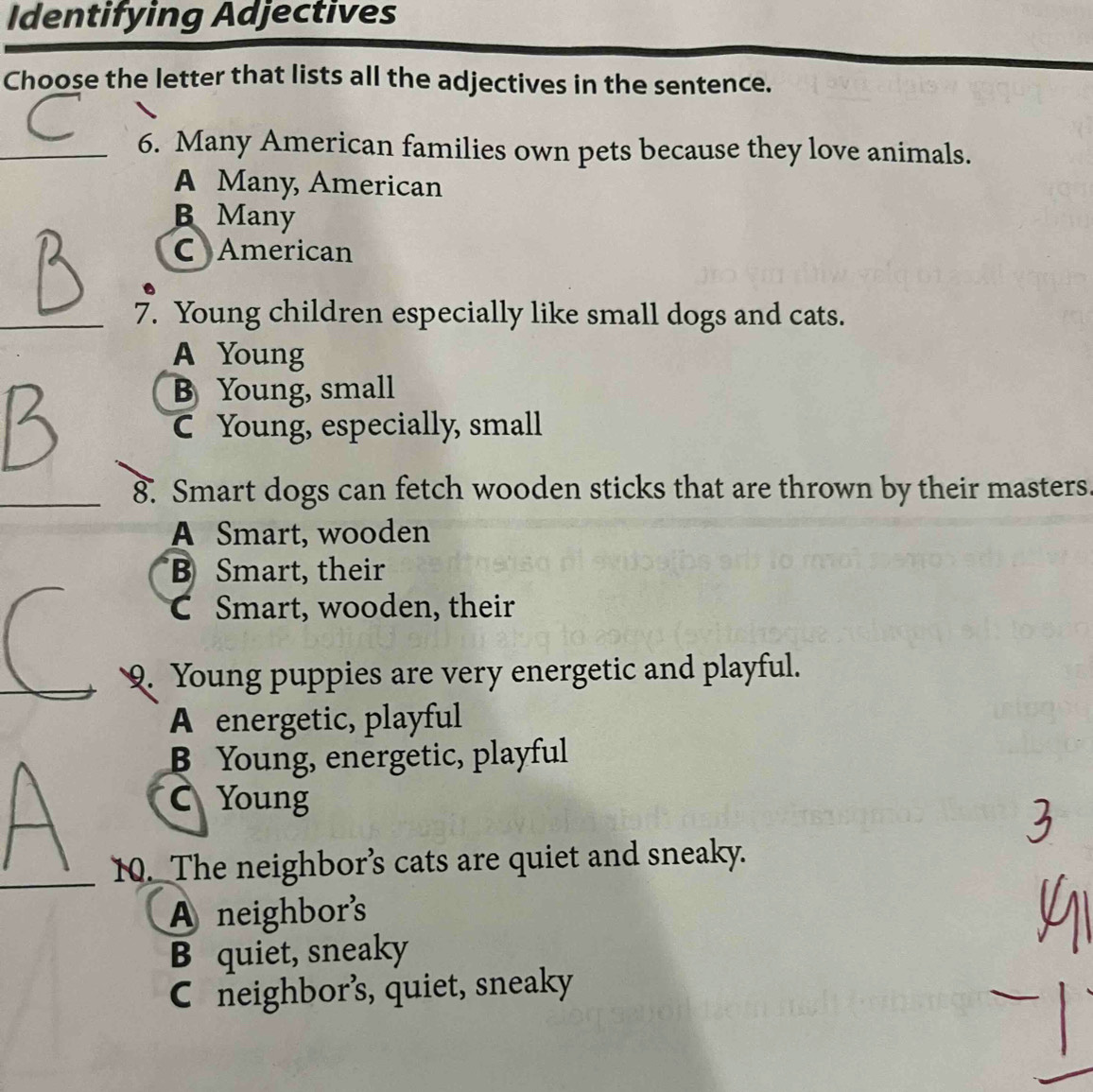 Solved: Identifying Adjectives Choose the letter that lists all the ...