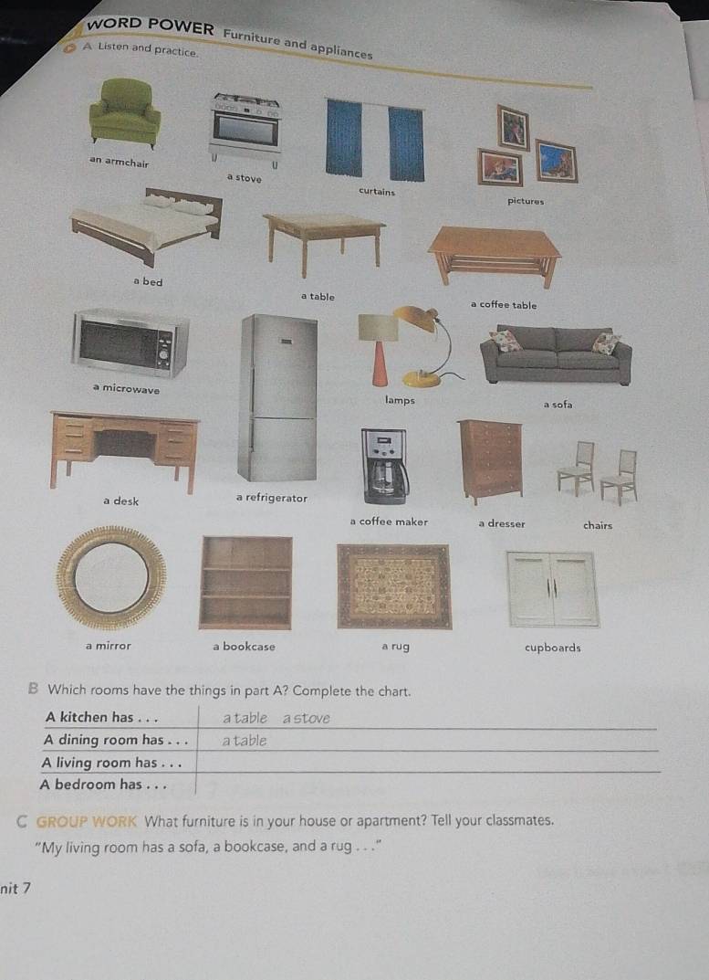 Resuelto:WORD POWER Furniture and appliance A Listen and practice. B ...