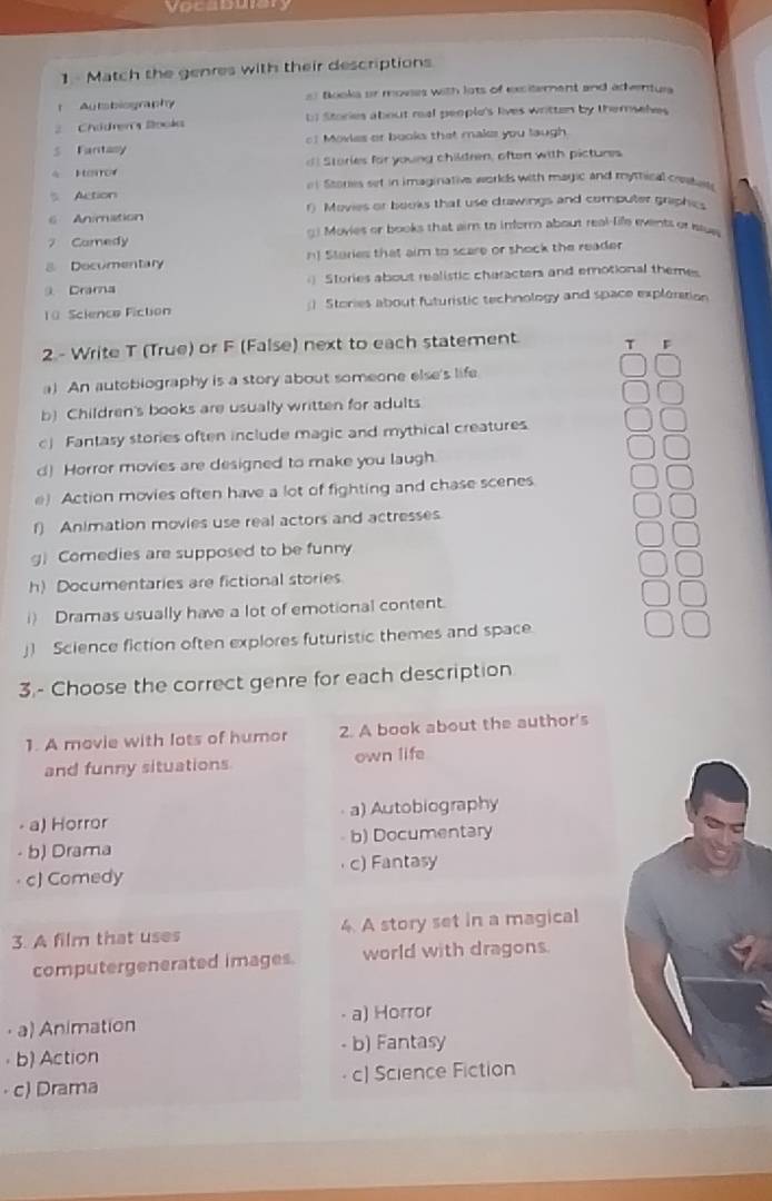 Resuelto:Vocabuiory 1 - Match the genres with their descriptions t Auta ...