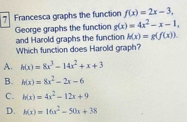 Solved: Francesca graphs the function f(x)=2x-3, George graphs the ...