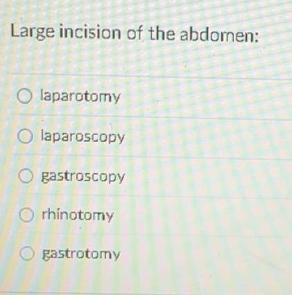 Solved: Large incision of the abdomen: laparotomy laparoscopy ...