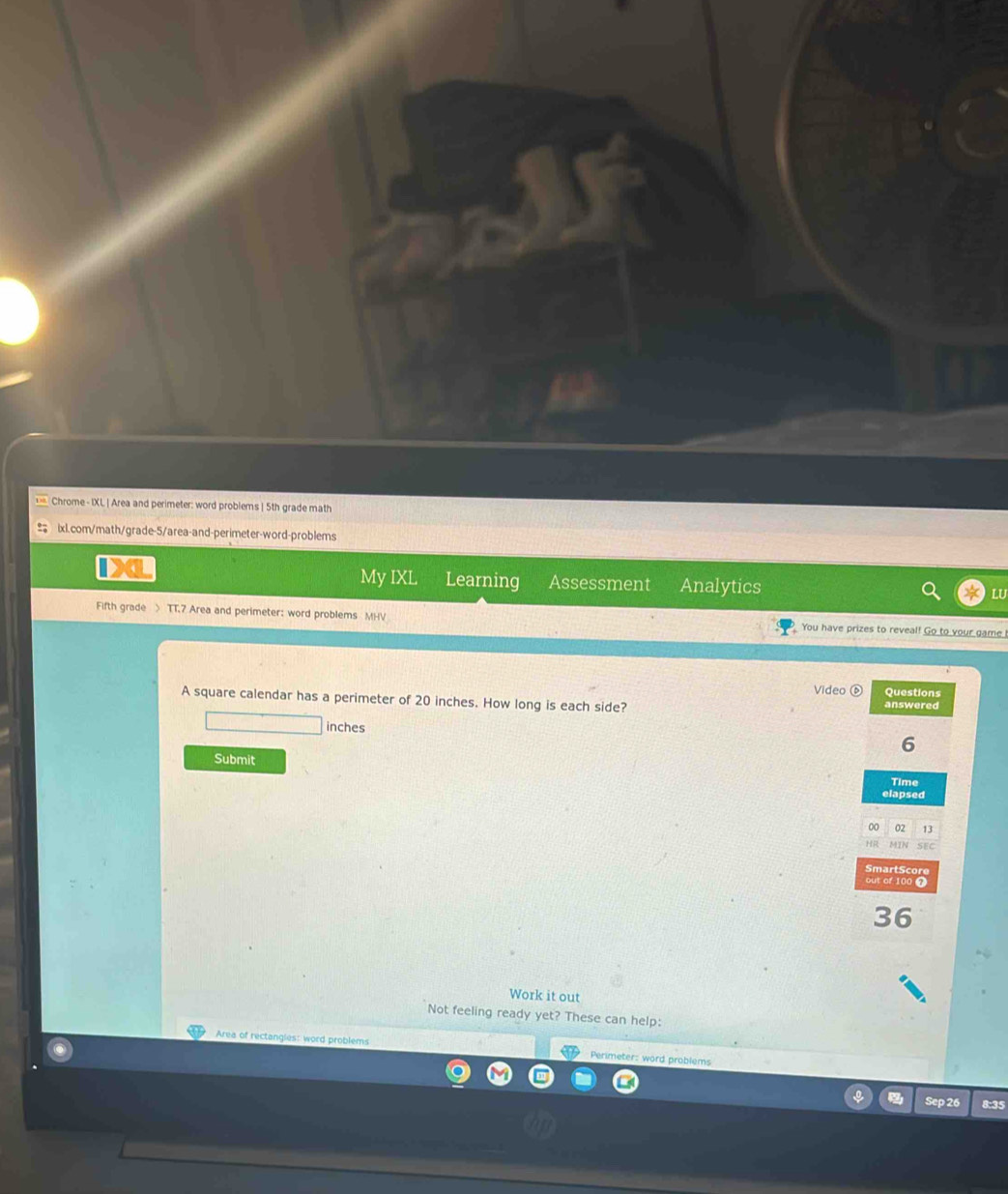 Solved: Chrome - IXL | Area and perimeter: word problems | 5th grade ...