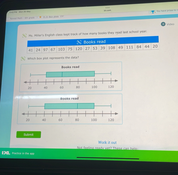 تم الحل:3:42 PM Mon 26 May ixL.com Reveal Math - 6th grade II.21 Box ...