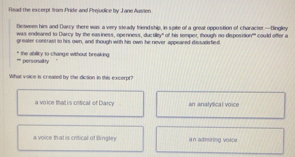 Solved: Read the excerpt from Pride and Prejudice by Jane Austen ...