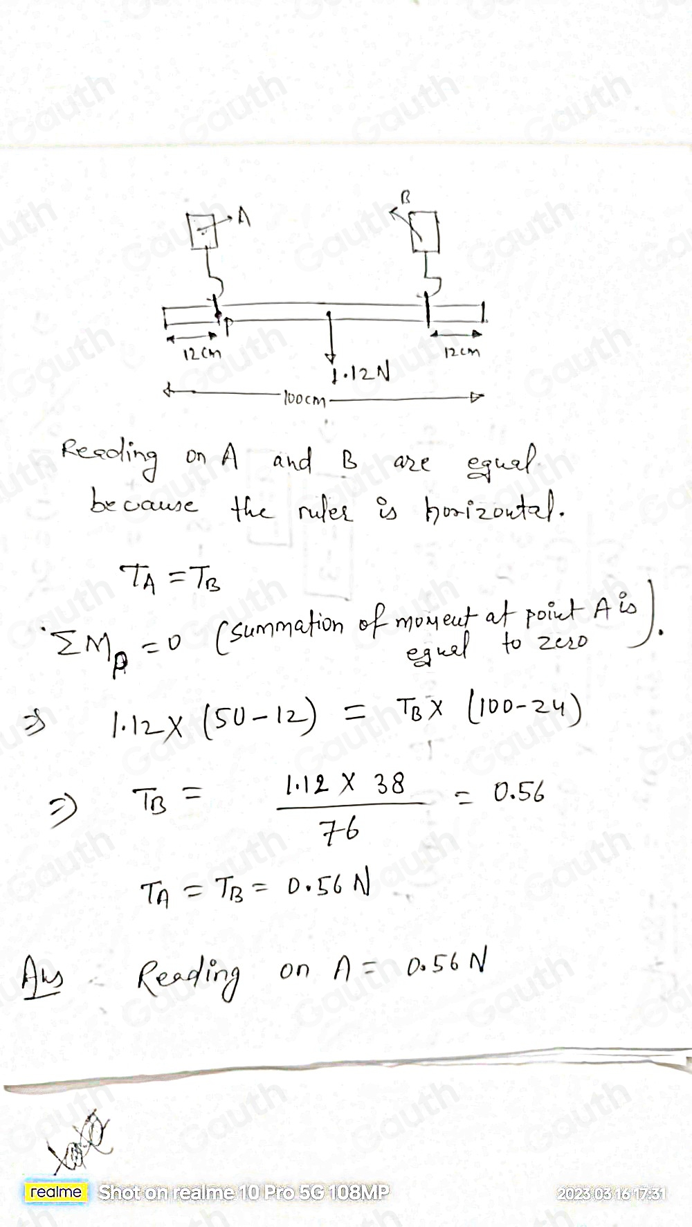 Solved: A student investigates moments by suspending a 100 cm ruler ...