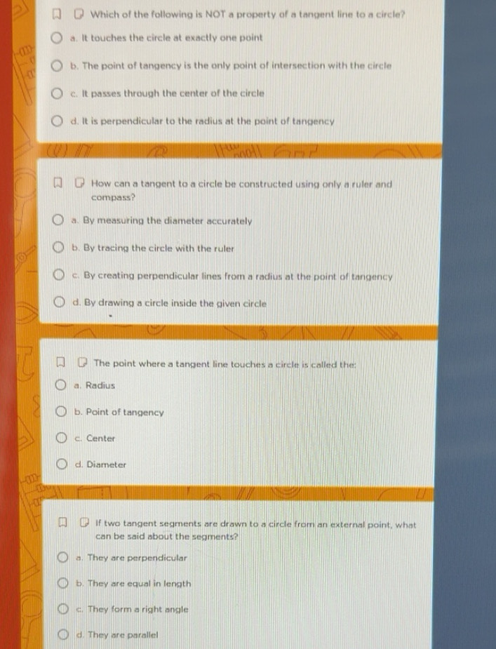 Solved: Which of the following is NOT a property of a tangent line to a ...