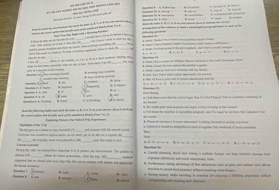 Giải quyết:Để thị thự số 21 Question 9. A. Rather than B. Escept fhe Kỳ ...