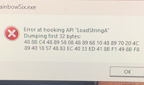 Solved: ainbowSix.exe Error at hooking API "LoadStringA" Dumping first ...