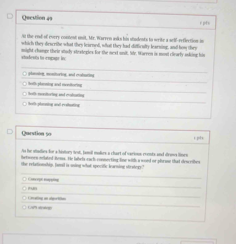 Solved: Qucstion 49 r pts At the end of every content unit, Mr. Warren ...