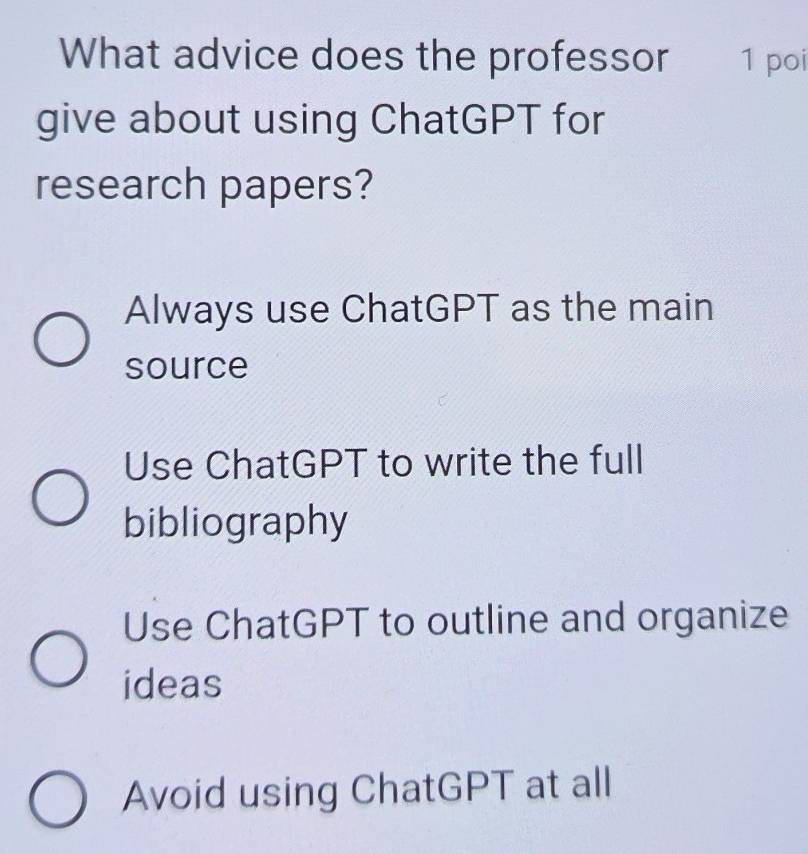 Solved: What advice does the professor 1 poi give about using ChatGPT ...